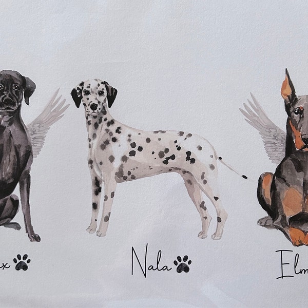 Multiple Dog Cat Print, Personalised Dog Print, Pet Prints, Dog & Cat ...