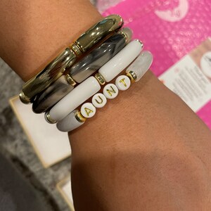 Brushed Gold Bar Bracelet Stackable Bracelet 6mm Heishi Beads Mothers Day Gift Neutral Bracelet ...