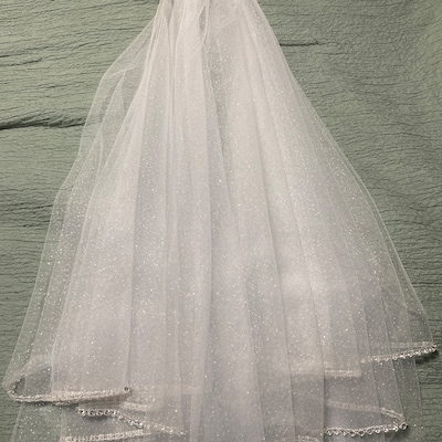 One Tier Glitter Veil With Beaded Edge Shimmering Veil - Etsy