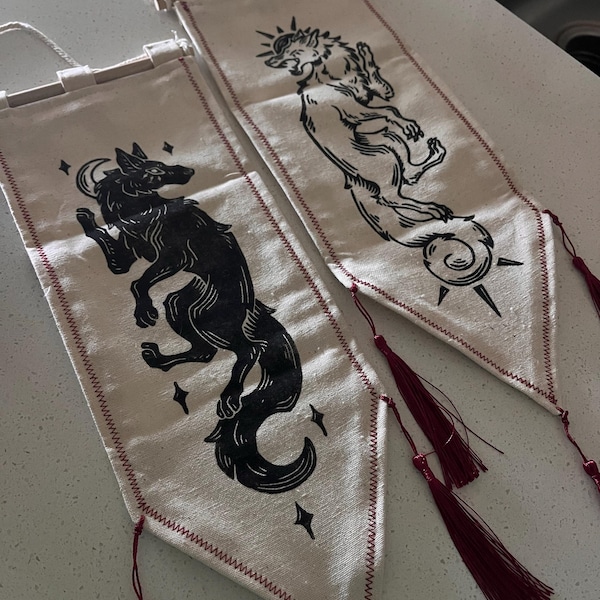 Original Medieval Unicorn and Lion - Linocut Banner - Limited Edition ...
