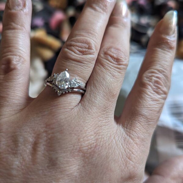 Unique Engagement Ring Set, Round Cut Moissanite Cluster Wedding Ring ...