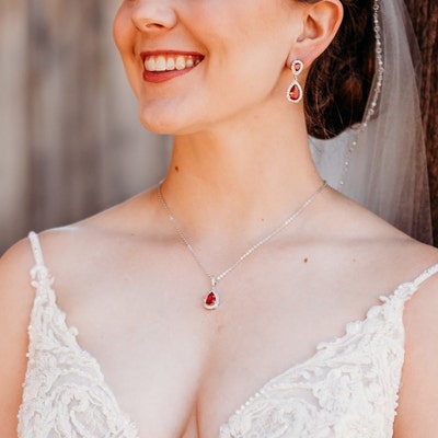 Red Ruby Jewelry Set Ruby Red Wedding Cubic Zirconia Set Red Ruby Bridal Jewelry Set Red ...