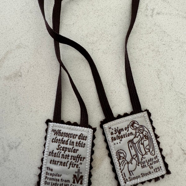 Traditional Catholic our Lady of MT. Carmel 100% Brown Wool Scapular ...