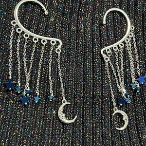 Ear Cuffs Ear Wrap Long Dangle Ear Cuff Iridescent Feathers Ear Wrap ...