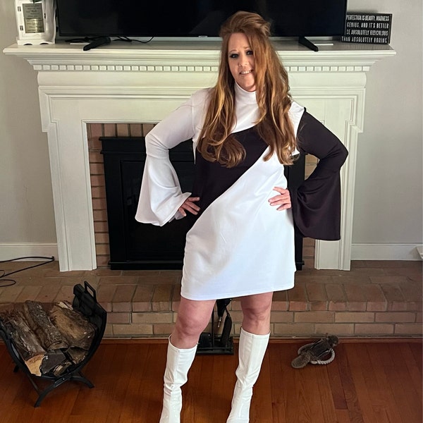 Pink or Black and White Mod Retro Go Go-go, Two Tone Mini Dress ...