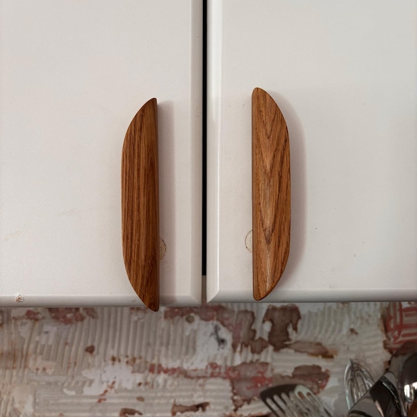 Long Oak Wood Handles Pulls Simple Kitchen Hardware Dresser Pulls ...