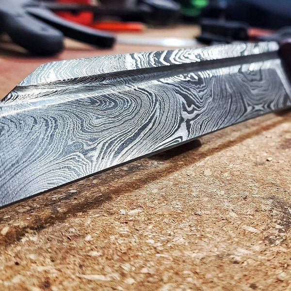 Damascus Seax Blank Blade With Blood Groove | DIY Knife Making - Etsy