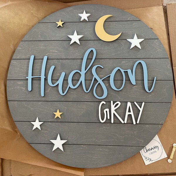 Moon and Stars Nursery Sign Custom Baby Name Sign Nursery 3D Sign ...