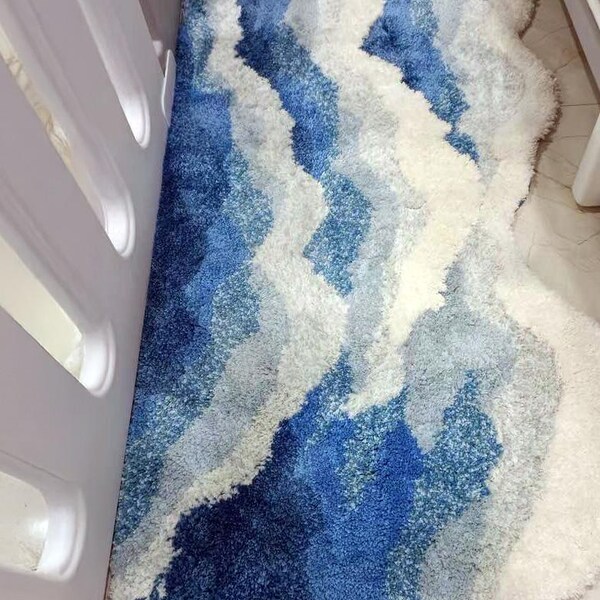 Waves Rug for Living Room Ocean Cozy Rug for Bedroom Nonslip Bath Mat ...