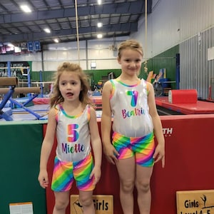 Girls Silver Rainbow Gymnastics Girl Number Name Personalized - Etsy