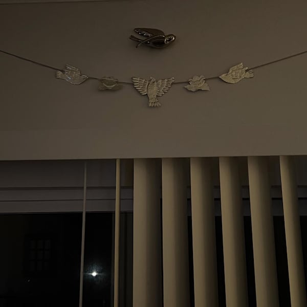 Embossed Tin Bird Garland - Hand Embossed Metal Flying Bird and Flower ...