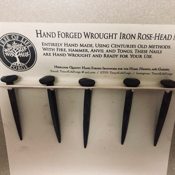 Set of 5 Hand Forged Rose-head Nails in Display Packaged, Hand Made ...