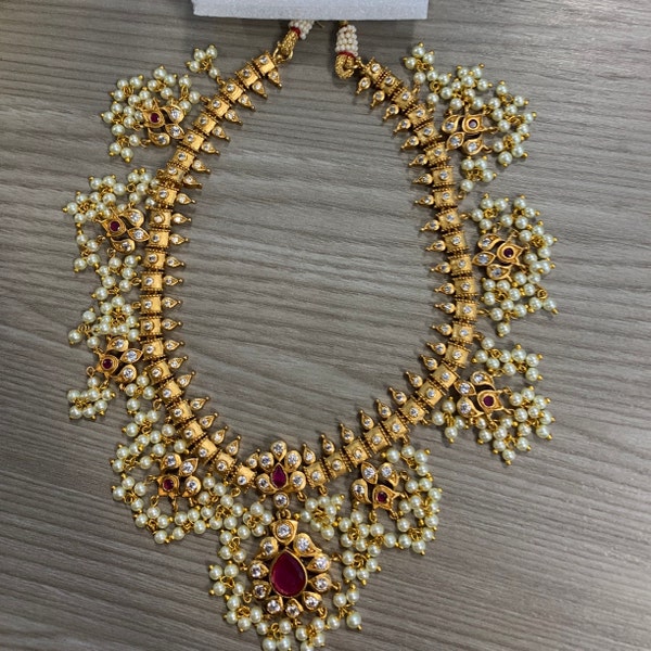 Sonal’s Gold-plated Guttapusalu Short Necklace & Long Haram Set | South ...