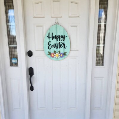 Happy Easter Sign With Flowers, Easter Egg Door Decor, Spring Door ...