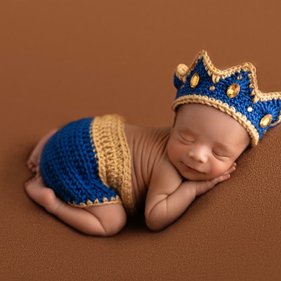 Crochet Baby King Crown, Crochet Prince Outfit, Baby Shower Gift ...