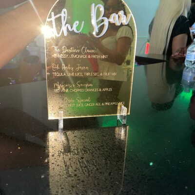 Acrylic Menu, Custom Acrylic Menu, Bespoke Glam Party Decor for ...