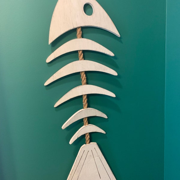 Rope Fish Bone Sign Fish Art Wooden Fish Beach Decor Indoor Patio ...
