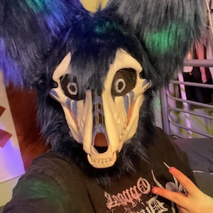 Toony Wolf Skull Mask Movable Moving Hinge Jaw 3D Printed Skulldog Bone ...