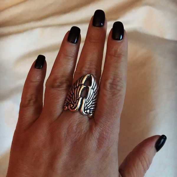 Silver Wing Ring Double Archangel Wing Ring Rock Biker Style Handmade ...