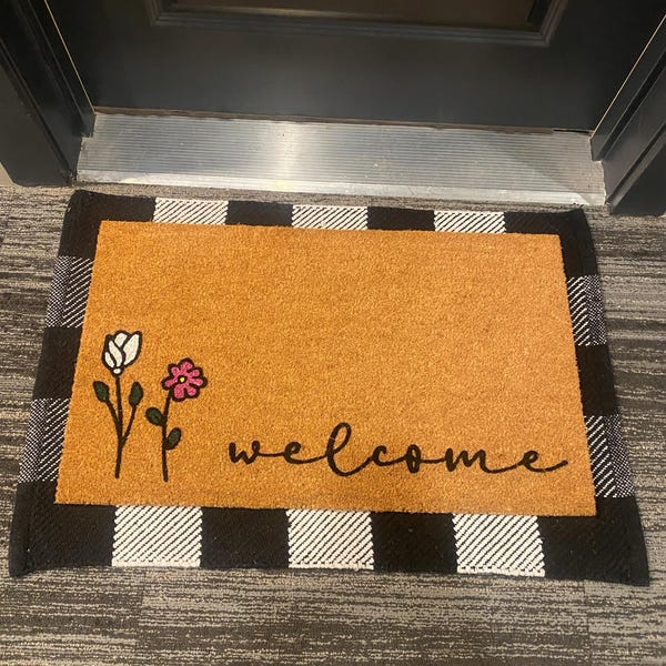 Hi Door Mat With Daisy | Cute Welcome Rug | Spring Door Mat | Daisy ...