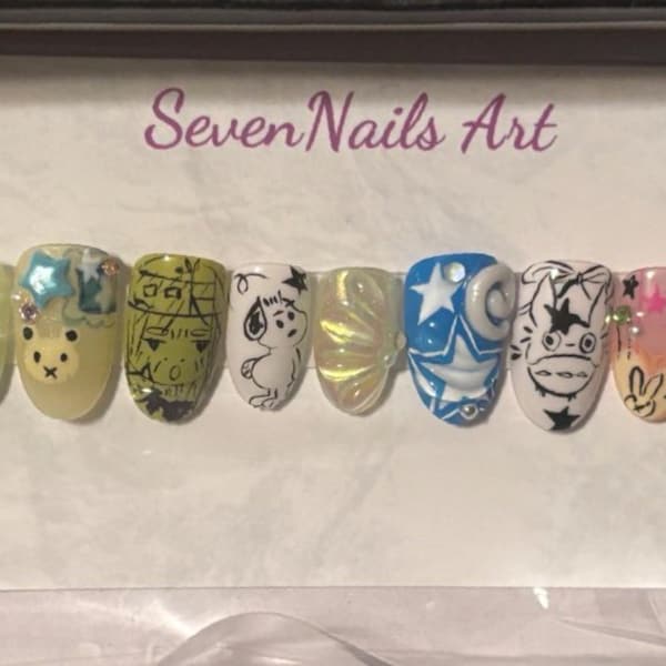 Whimsical Cartoon Press on Nails | Unique Cartoon Nail Art | Hand ...