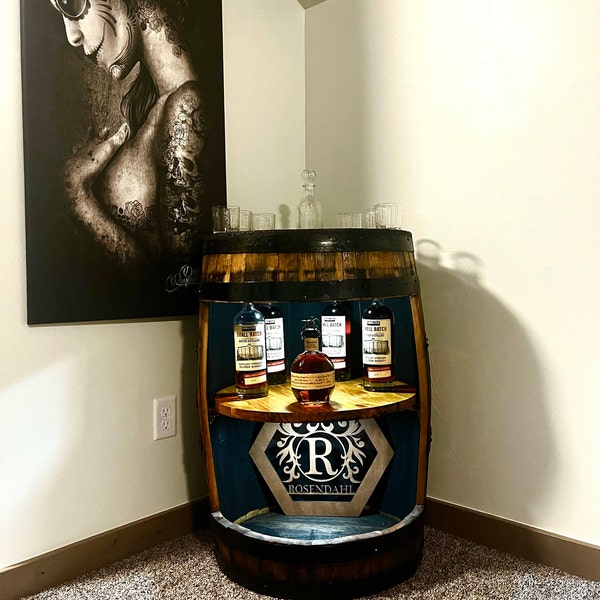 Bourbon Barrel Display Cabinet: Whiskey Barrel Bar With Lazy Susan - Etsy