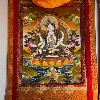 Medicine Buddha Thangka. Black and Gold Hand Painted Art Work. Healing ...