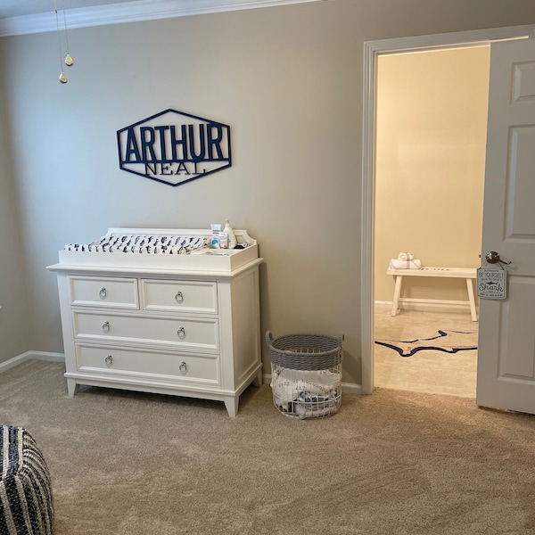 Hexagon Baby Name Wall Hanging | Neutral Nursery | Customized Baby Name ...