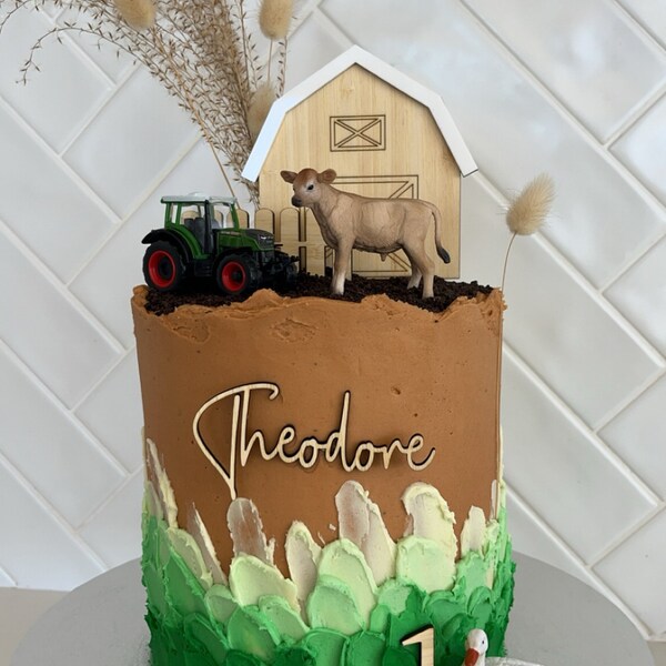 Barn Cake Topper, Farm Yard Theme Topper, 1st Birthday, Wooden Farmyard ...