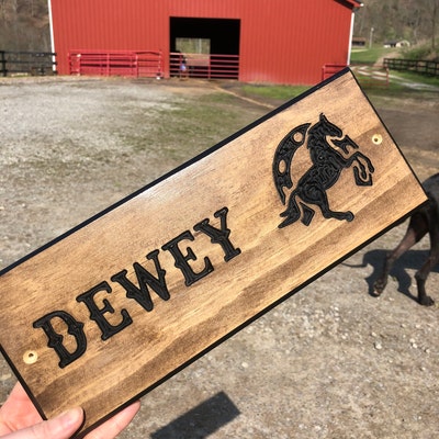 Stable Sign LARGE BLACK Edge/ Horse Stall Name Plate/ Hand Routed ...