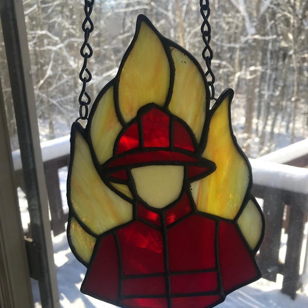 Firefighter Stained Glass Pattern, Firefighter Suncatcher, Fireman ...