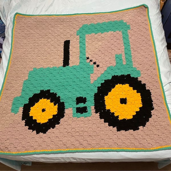 CROCHET BABY BLANKET Pattern: Tractor Baby Blanket, C2C Tractor Pattern ...