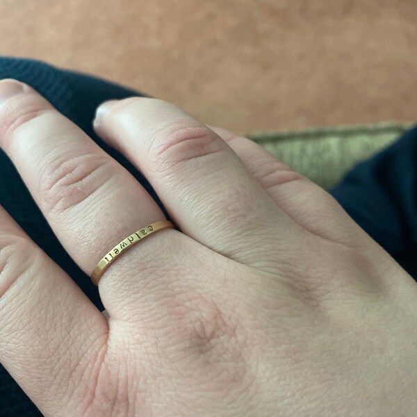 Stackable Skinny Gold Name Ring, Stacking 14K Name Ring, Custom ...