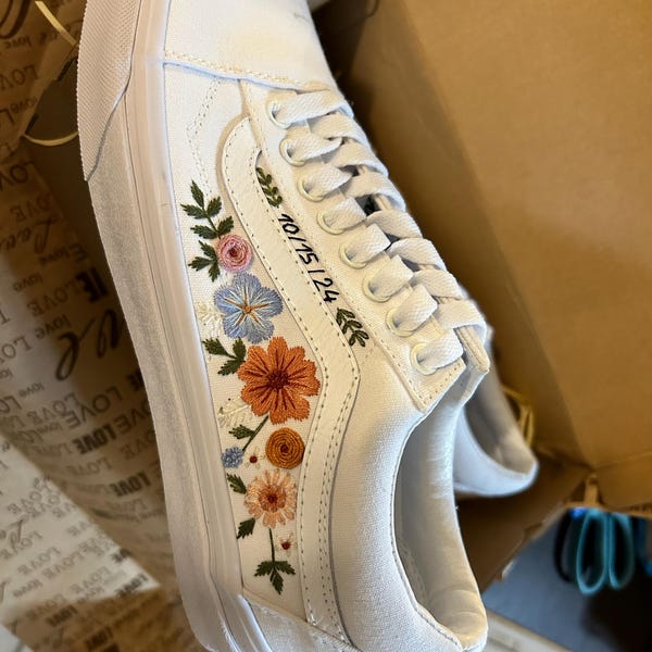 Custom Embroidered Vans, Wedding Vans Embroidery Floral, Bridal Flower ...