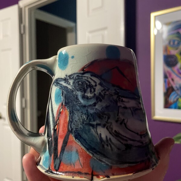 Ceramic Stoneware Cup Handleless Mug Tumbler Wine Glass Red Bird Cherry ...