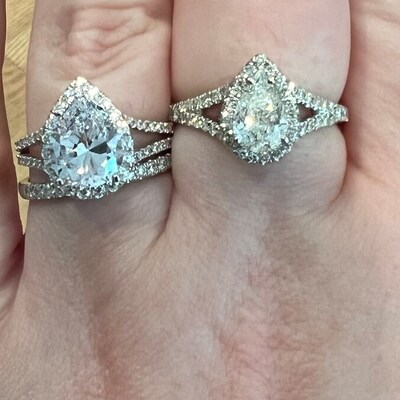 Pear Shape Engagement Ring Set Art Deco & Channel Set Bands Rose Gold ...