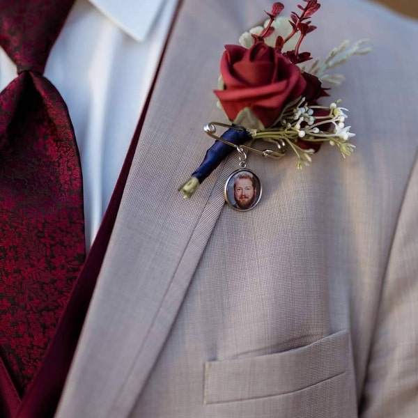 Custom Photo Boutonniere Lapel Pin for Groom on His Wedding Day ...