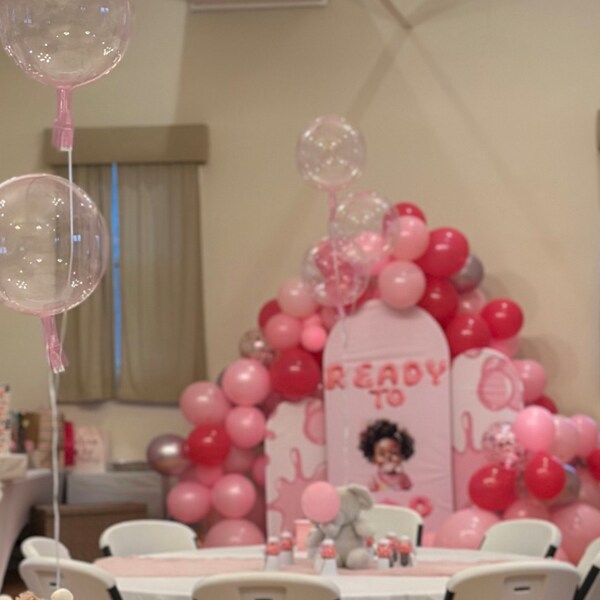 Ready to Pop Arch Cover Photo Backdrop Pink and White Double-sided ...