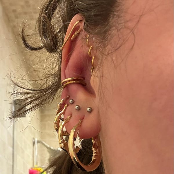 14K Solid Gold Threadless Dangle Hidden Helix Earrings/cartilage ...