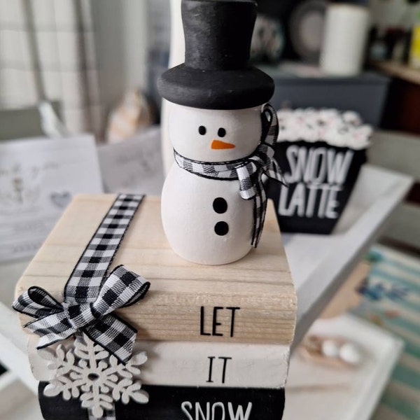 Let It Snow Farmhouse Books, Mini Wooden Book Stack, Winter Tiered Tray ...