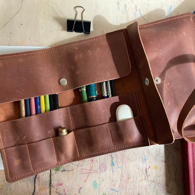 Leather Artist Roll,pencil Roll Case,leather Brush Roll,leather Pencil ...
