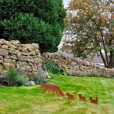 Rusty Metal Family of Foxes Garden Ornaments Art Fox Gift Steel Fox ...