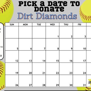 EDITABLE SOFTBALL Template, Pick a Date to Donate, Fundraiser Calendar ...