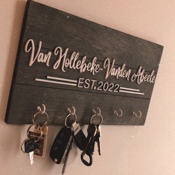 Personalized Family Name Key Holder - Weathered Grey Backing, Customize ...