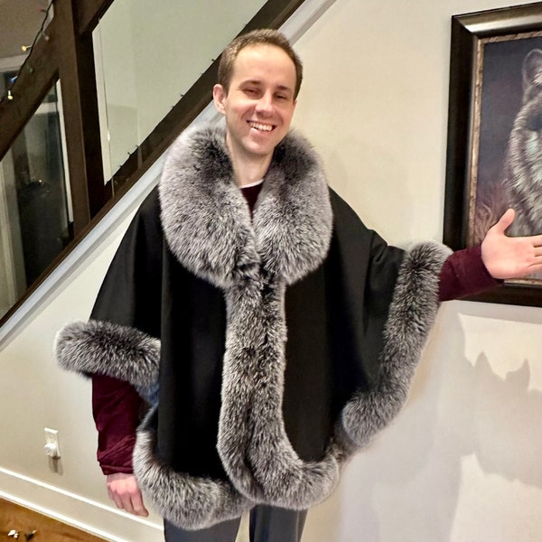 Elegant Navy Blue Fox Fur Shawl Stole Wrap by Zerra Boutique Perfect ...