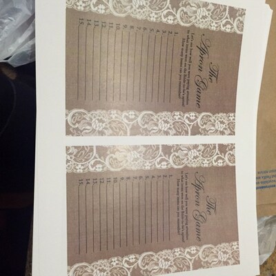 The Apron Game, Memory Game, Lace, Rustic Bridal Shower Activities ...