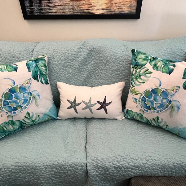 Sea Turtle Pillow Cover, Nautical Outdoor Pillows, Decorative Pillows ...
