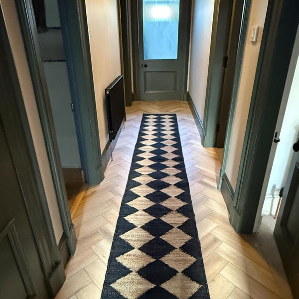2 X 22 Ft Diamond Stairs Jute Runner Rugs,vintage Large Area Runner Rug ...