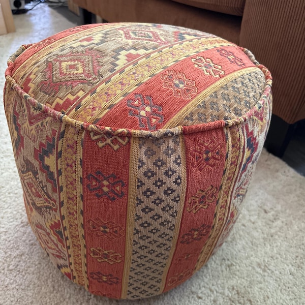 Ronde poef met kelimpatroon F20 turkse Marokkaanse tribal boho ronde ...