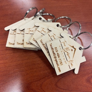 Custom Realtor Keychain, Personalized Wood House Orkey Shape, Unique ...